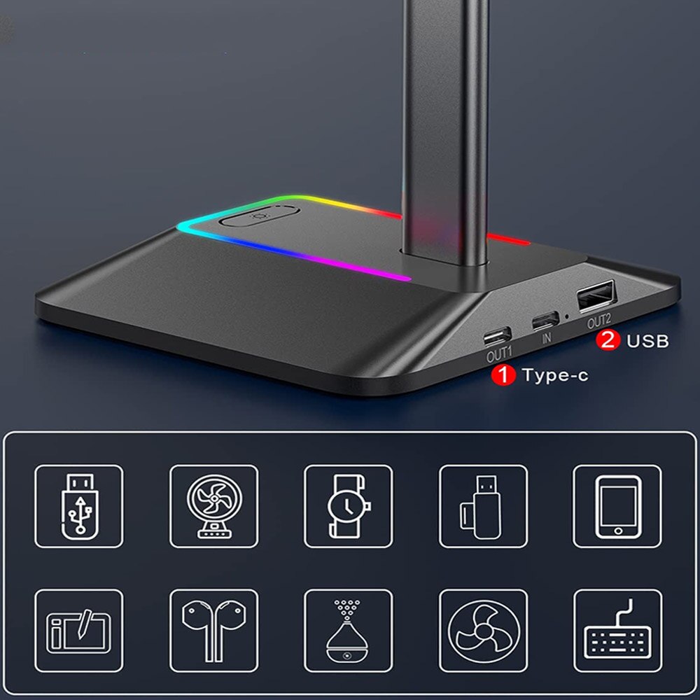 Stand casti gaming, Vaxiuja, iluminare RGB, USB 2.0, Negru - eMAG.ro