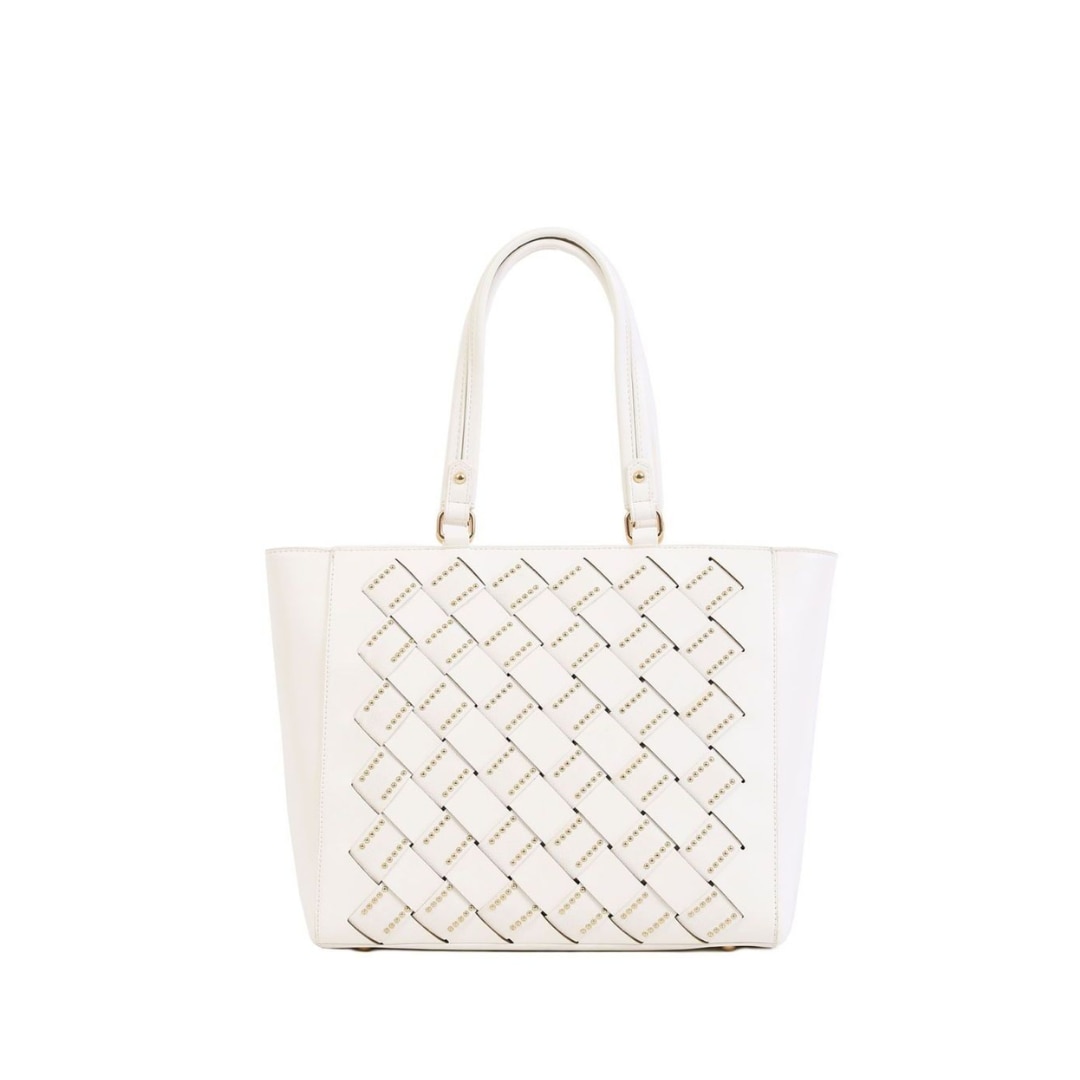 Geanta de umar cu aplicatii metalice, Doca, Alb, 42x14x31 cm - eMAG.ro