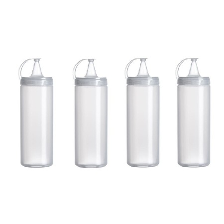 Set 4 dozatoare transparente, cu capac si dop, Syamag, pentru sosuri ...