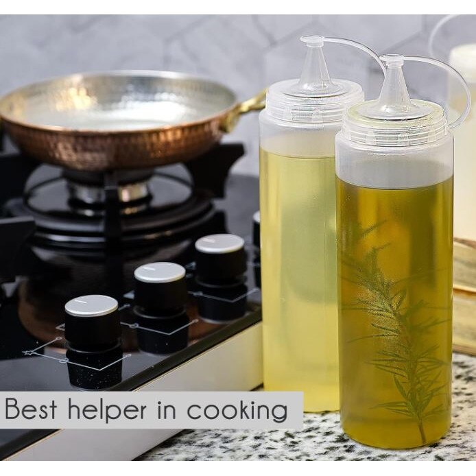 Set 4 dozatoare transparente, cu capac si dop, Syamag, pentru sosuri ...