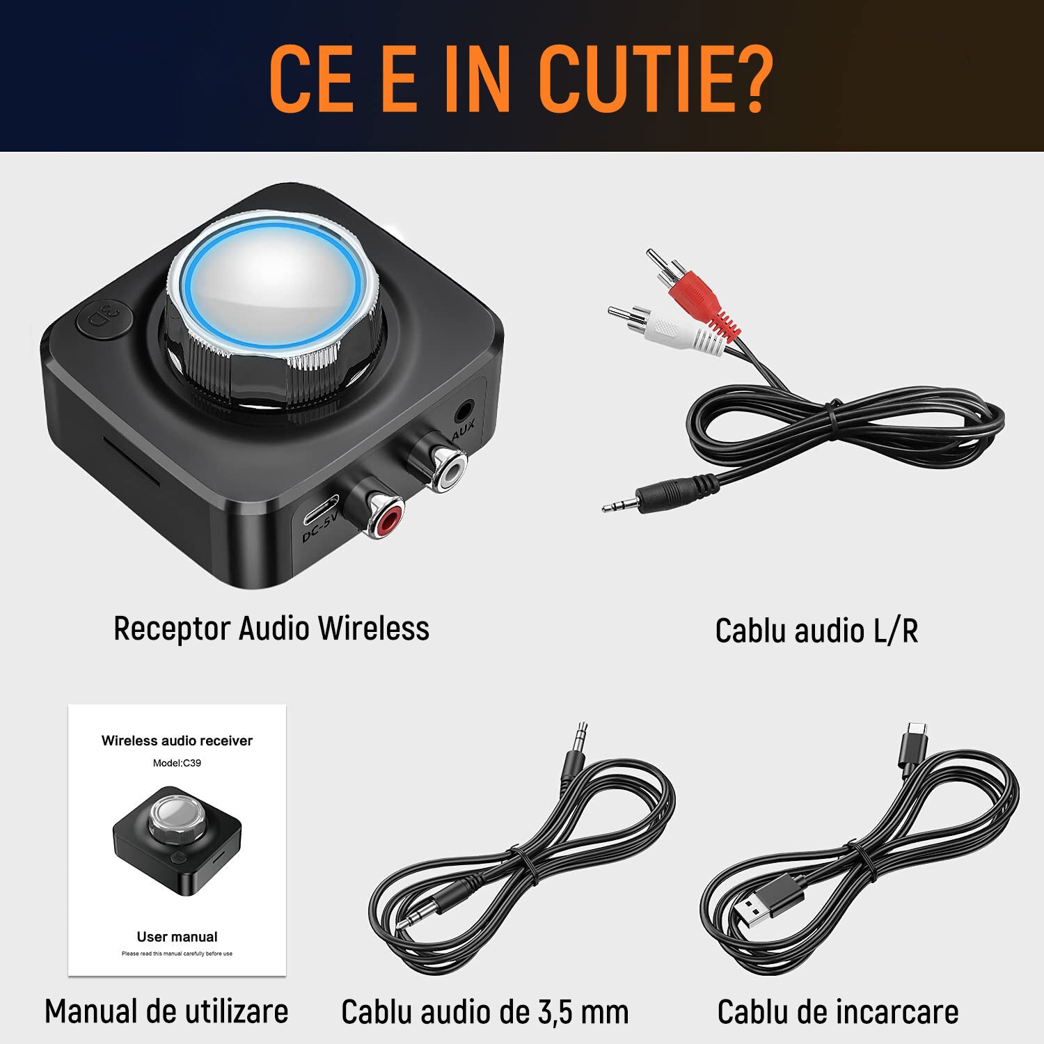 Bluetooth 5.0 адаптер, предавател/приемник, microSD, 3,5 mm AUX стерео вход, sundiguer, черен ...