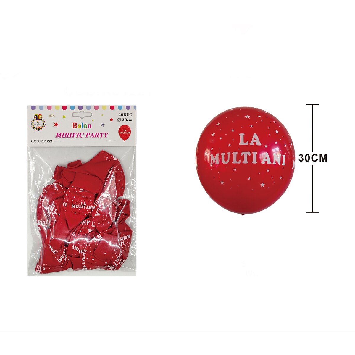Set 20 baloane pentru petrecere, din latex, La multi ani, RJ1221, rosu, 30 cm - eMAG.ro