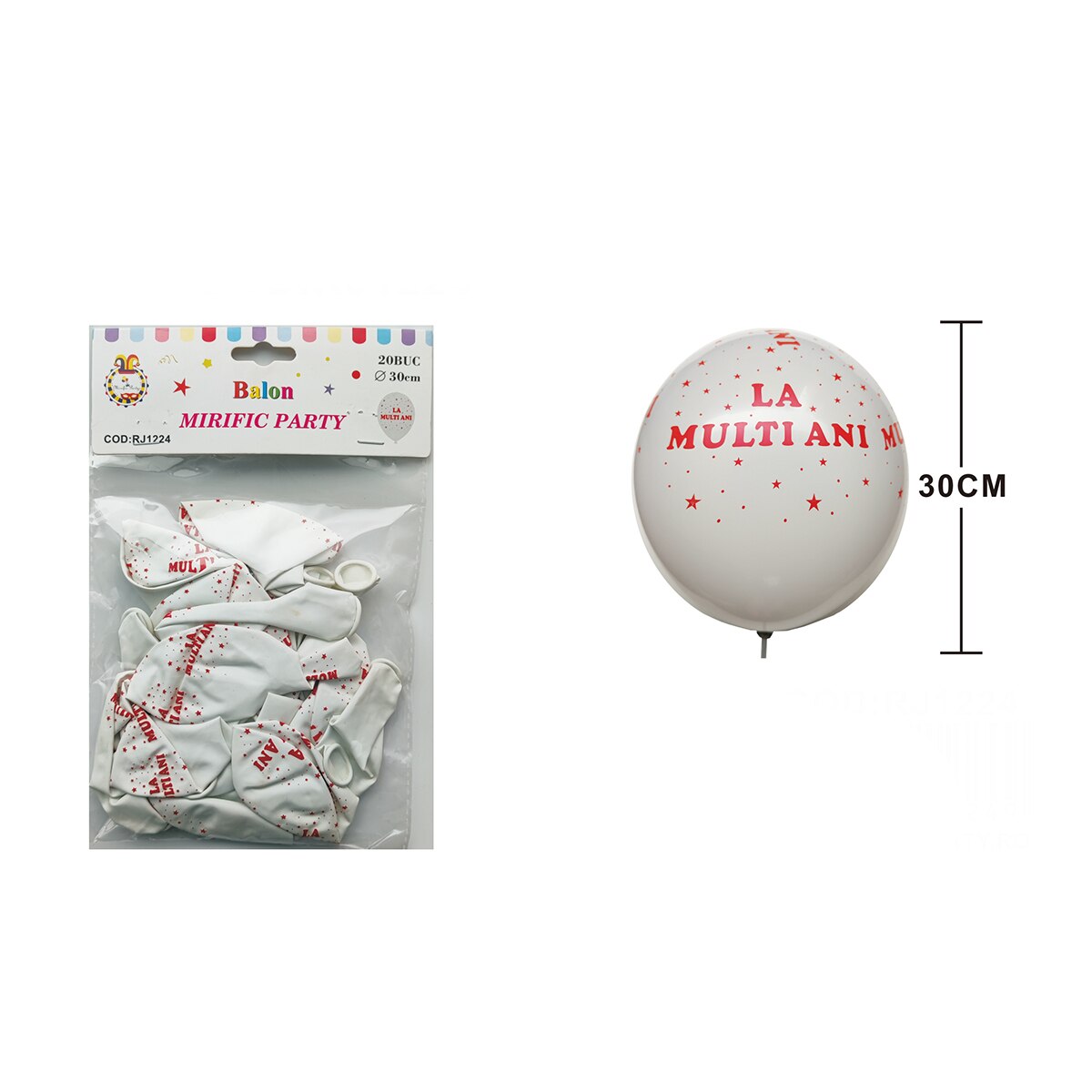 Set 20 baloane pentru petrecere, din latex, La multi ani, RJ1224, alb, 30 cm - eMAG.ro