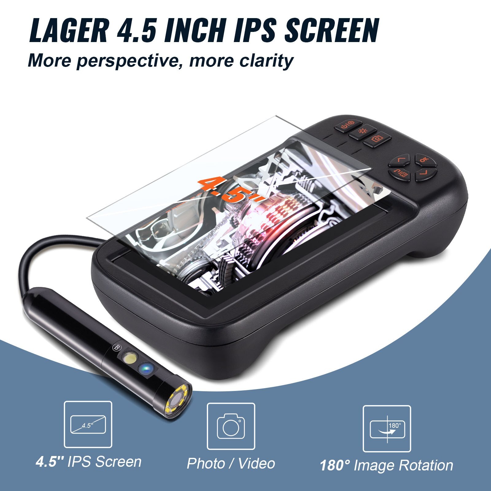 Camera endoscopica de inspectie cu lentila tripla IPS de 4,5 inchi, cu ...