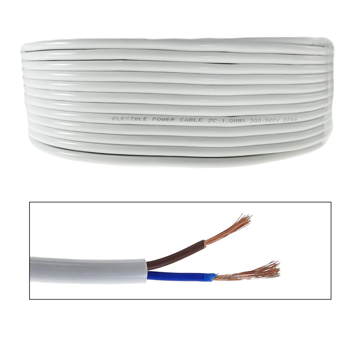 Rola cablu electric MYYM, 2 x 1 mmp, din cupru, 100m, CEMYYM-2-1MM-WH, 2C, 300/500V, alb - eMAG.ro