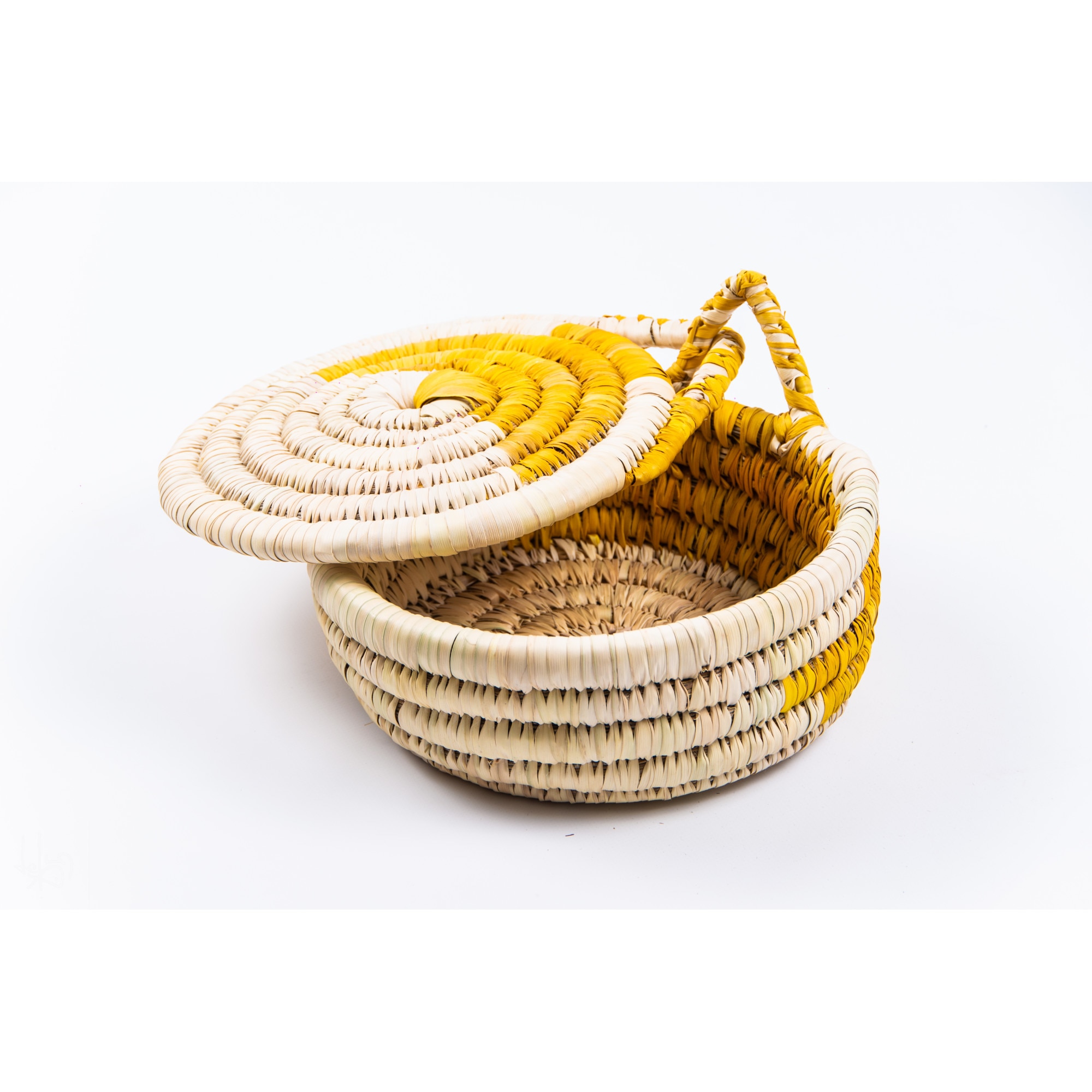 Cos natur/galben cu capac din fibra naturala de palmier D25 cm - eMAG.ro