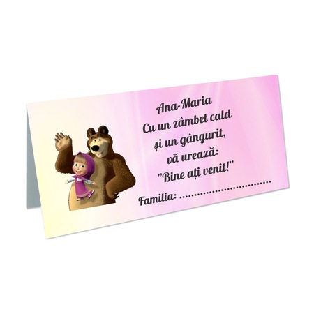 Set 10 Bucati, Plic bani Botez, Masha si Ursul, Model PB41, Carton, Alb ...