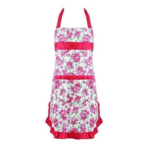 Sort de bucatarie, cu buzunare, model flori, 75x68 cm, roz - eMAG.ro