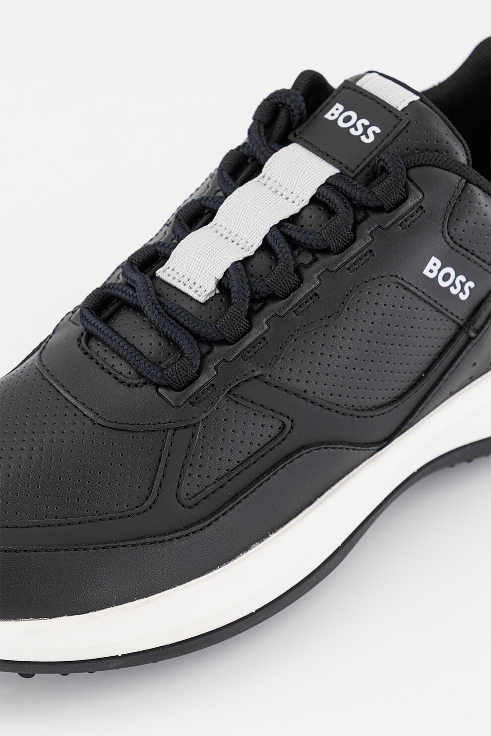 BOSS, Pantofi sport de piele ecologica si piele cu detalii perforate ...