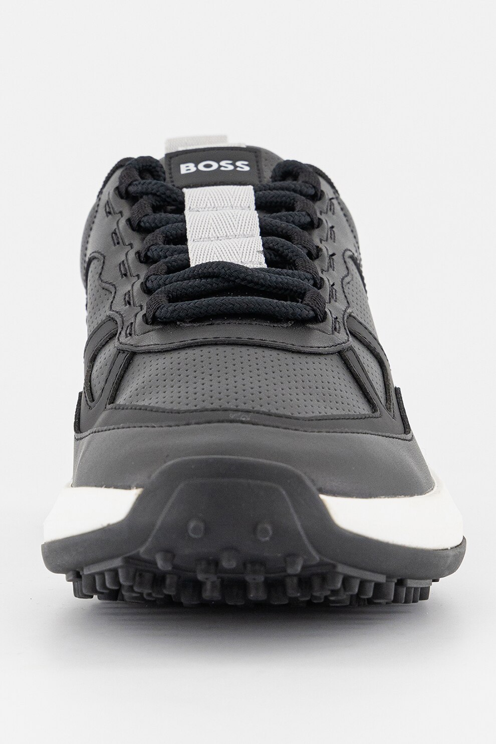 BOSS, Pantofi sport de piele ecologica si piele cu detalii perforate ...