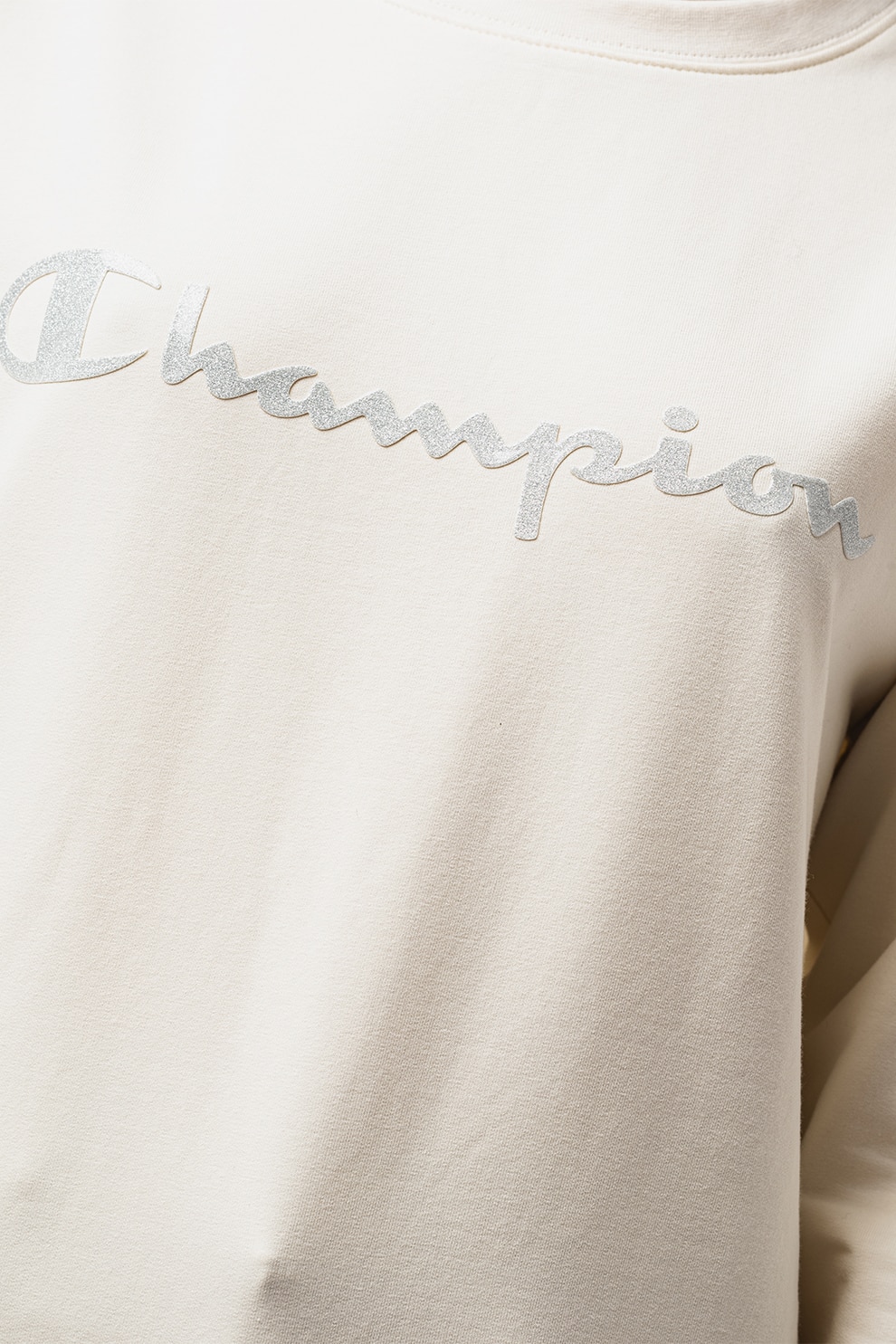 Champion, Суитшърт с овално деколте и лого, Крем, Сребрист, M - eMAG.bg