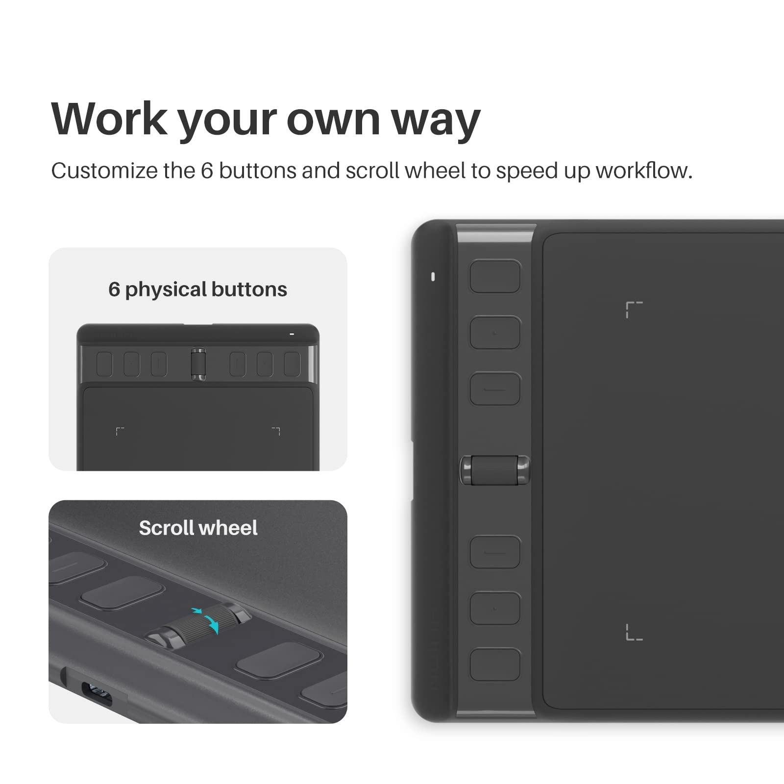 HUION Inspiroy 2 Small с колелце за превъртане 6 персонализирани ...