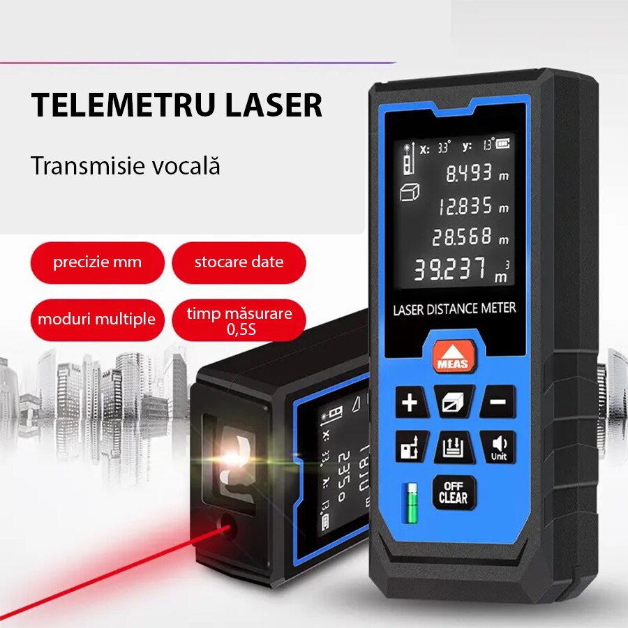 Telemetru cu laser 100m, Precizie +/-2.0mm, Masurare multifunctionala ...