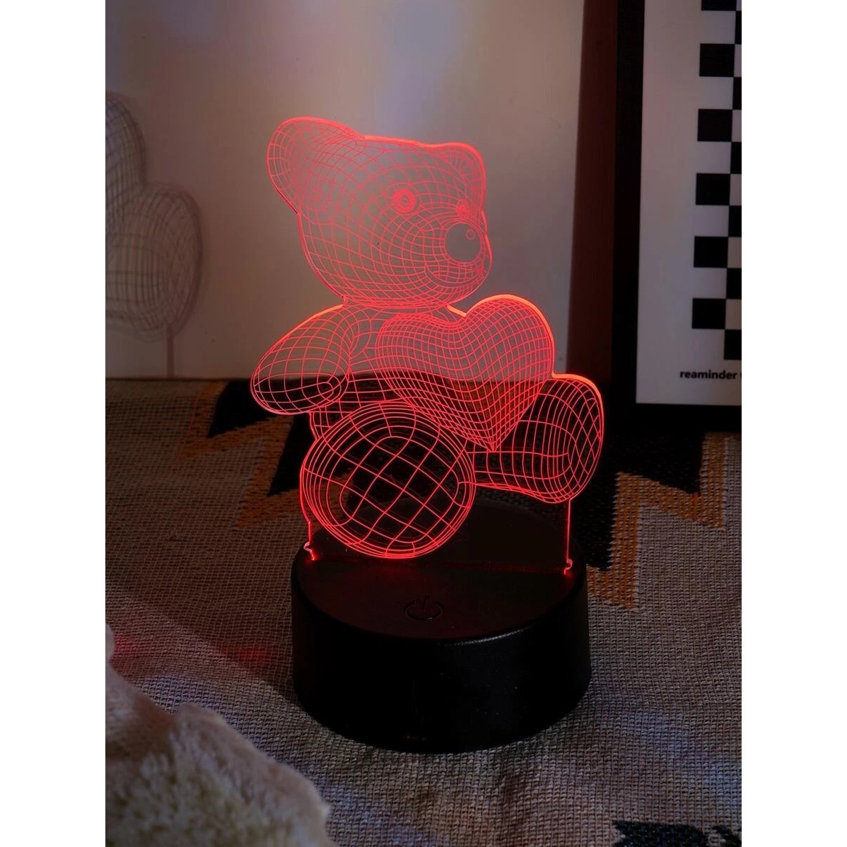 Lampa de Veghe 3D Ursulet cu Inima, 7 Culori, Lumina Ambientala ...