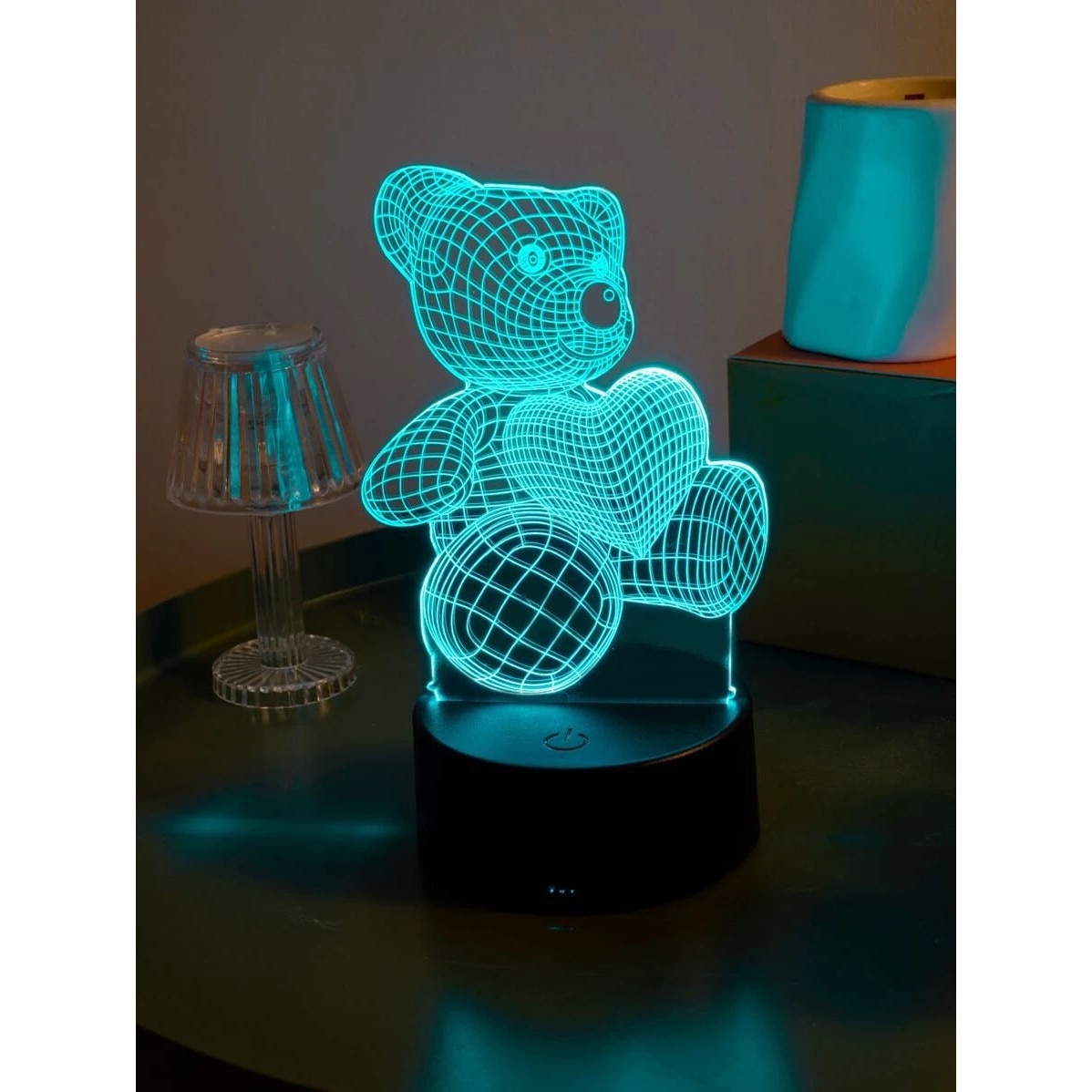 Lampa de Veghe 3D Ursulet cu Inima, 7 Culori, Lumina Ambientala ...
