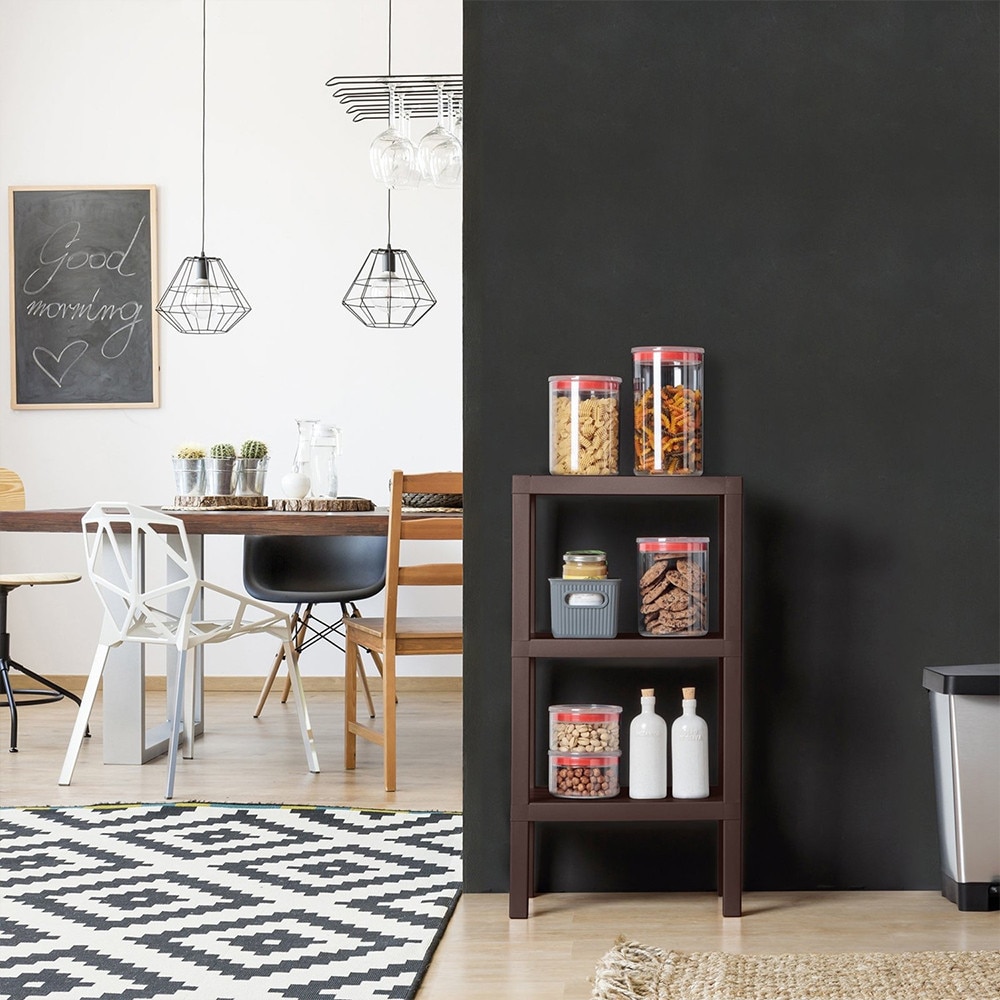 Raft modular organizator cu 3 etajere, aspect de lemn stratificat, maro ...