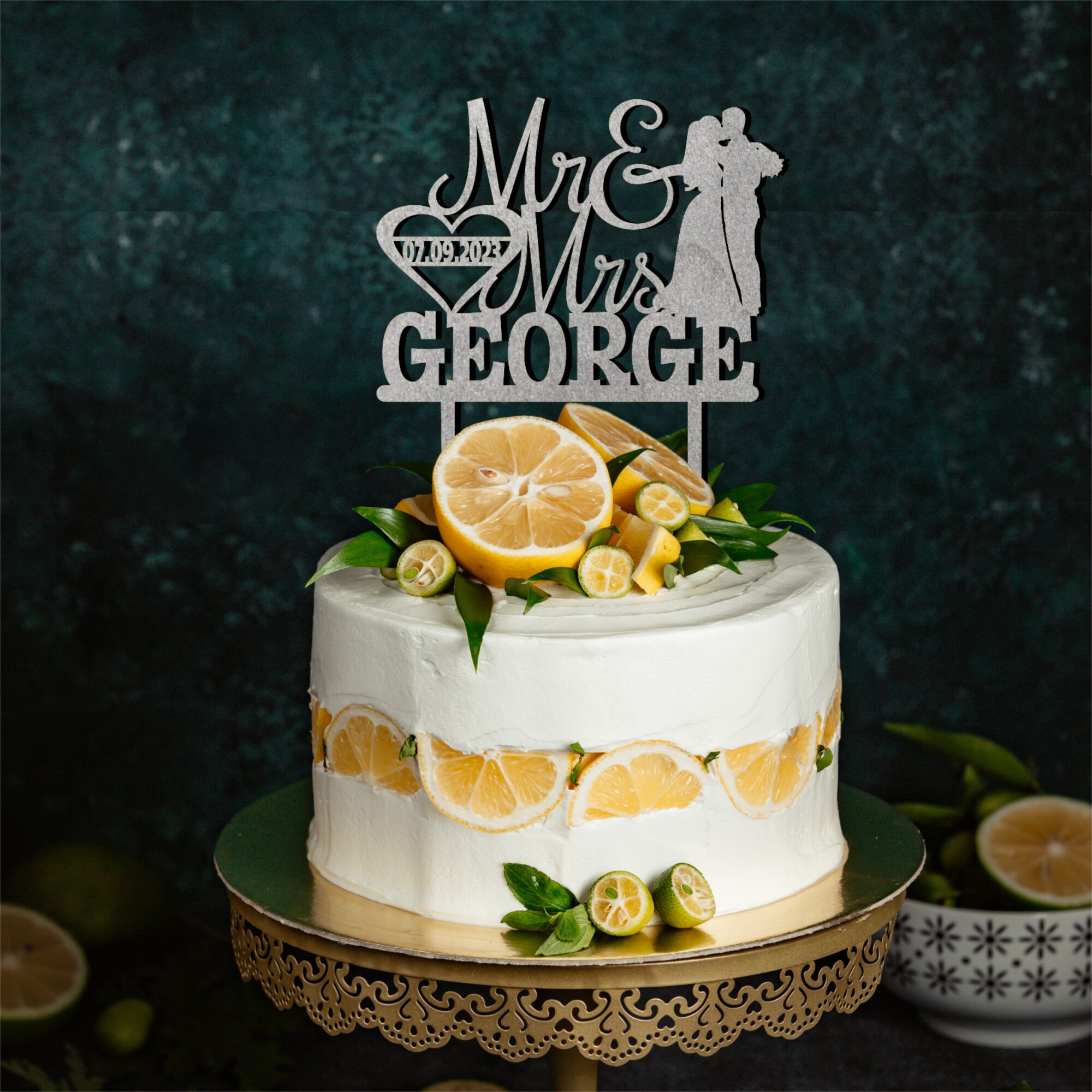 Topper tort Mr&Mrs personalizat cu nume si data nuntii, Inedit Print ...