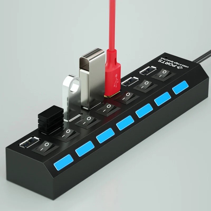 Hub USB 2.0 cu 7 porturi, butoane ON/OFF individuale, led indicator ...