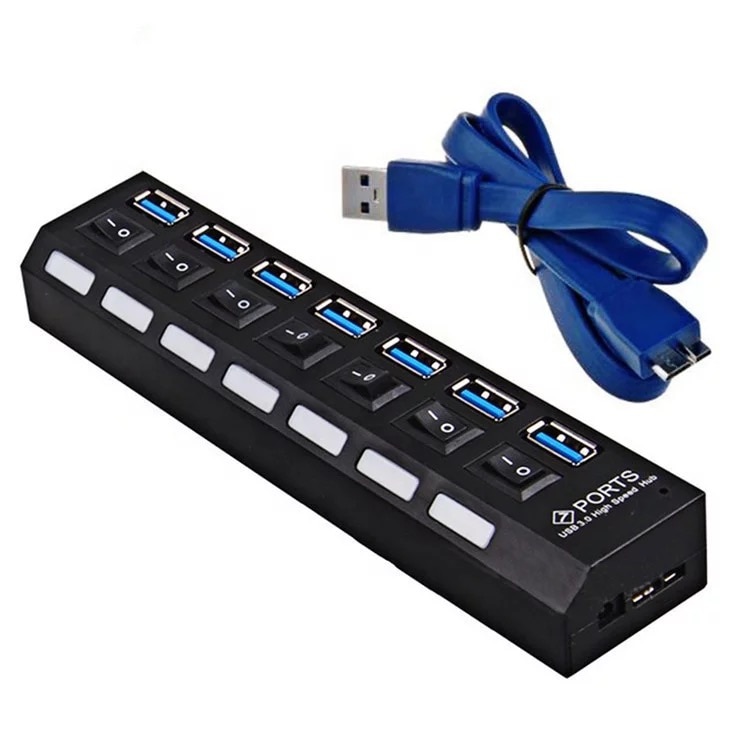 Usb 2 0 хъб със 7 порта индивидуални On Off бутони Led индикатор