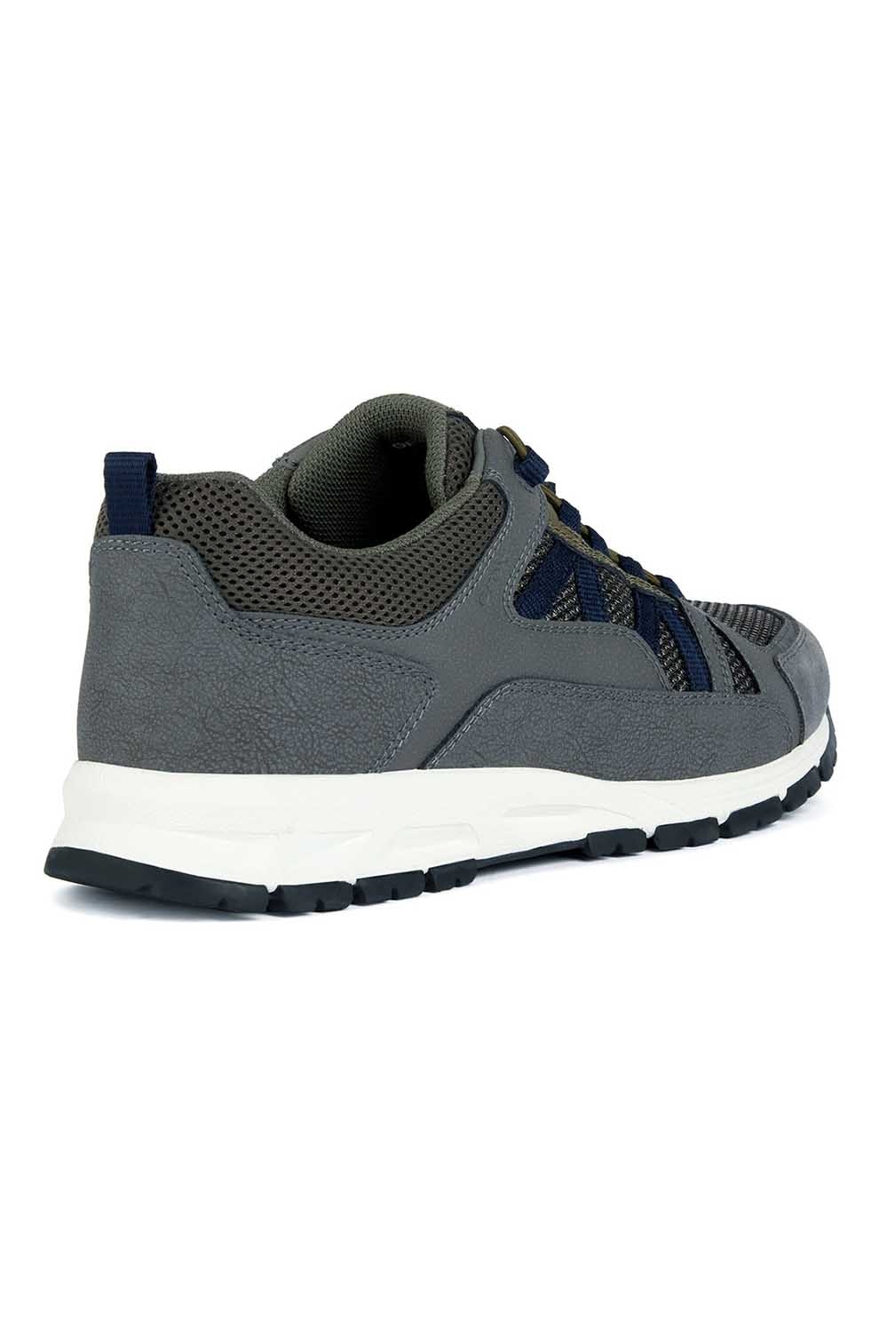 Geox, Pantofi sport low-cut cu garnituri de piele intoarsa, Gri carbune ...