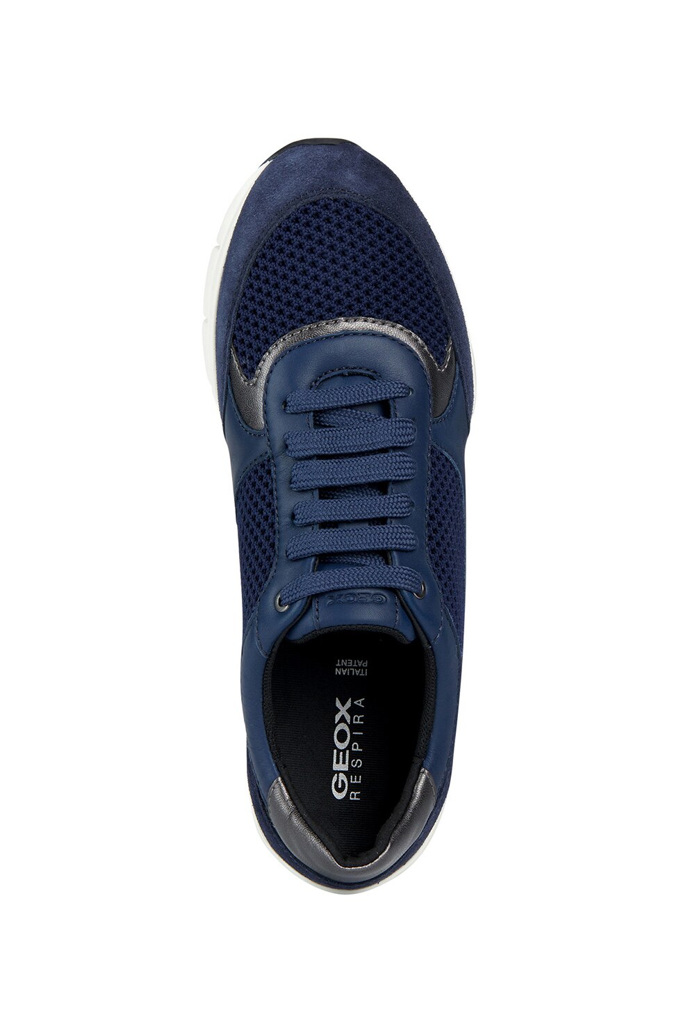Geox, Pantofi sport de piele si piele intoarsa, Albastru marin, 38 ...