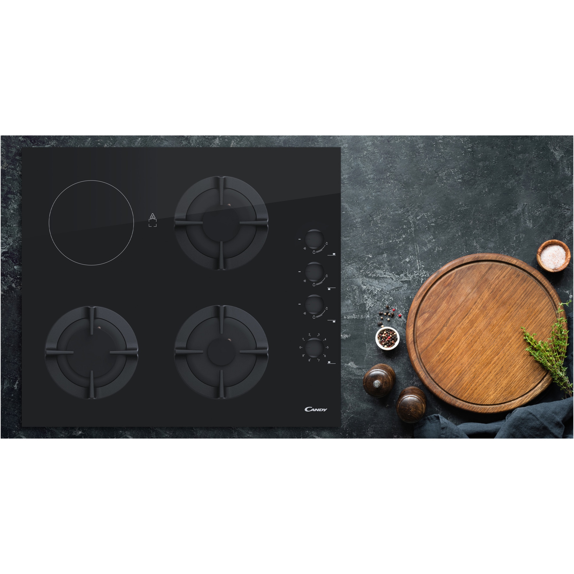 Plita incorporabila Candy CMG3V1BG/1, Mixta, 3 arzatoare + 1 zona ...