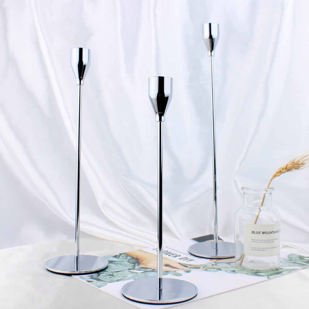 Suport lumanari, set 3 piese, Bronz, Argintiu, 8x24cm, 8x29cm, 8x34cm ...