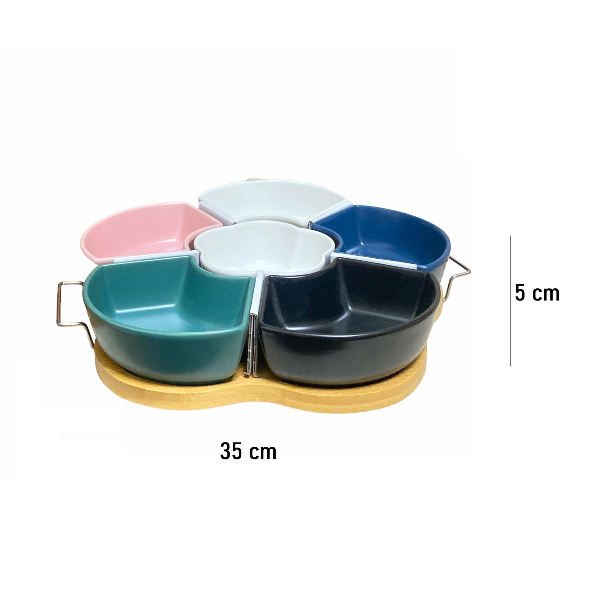 Set aperitive, ceramica, 6 boluri, 1 platou de lemn, multicolor, 35x5 ...