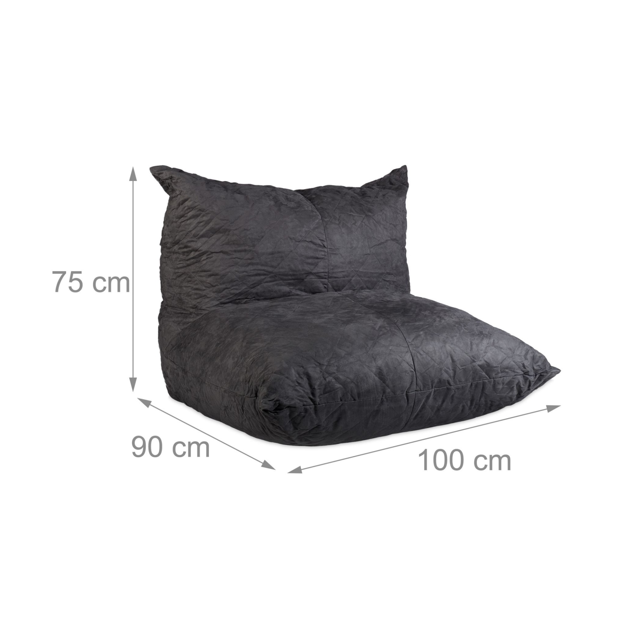 Fotoliu de podea Relaxdays, cu spatar, Beanbag, gri, 75 x 100 x 90 cm ...