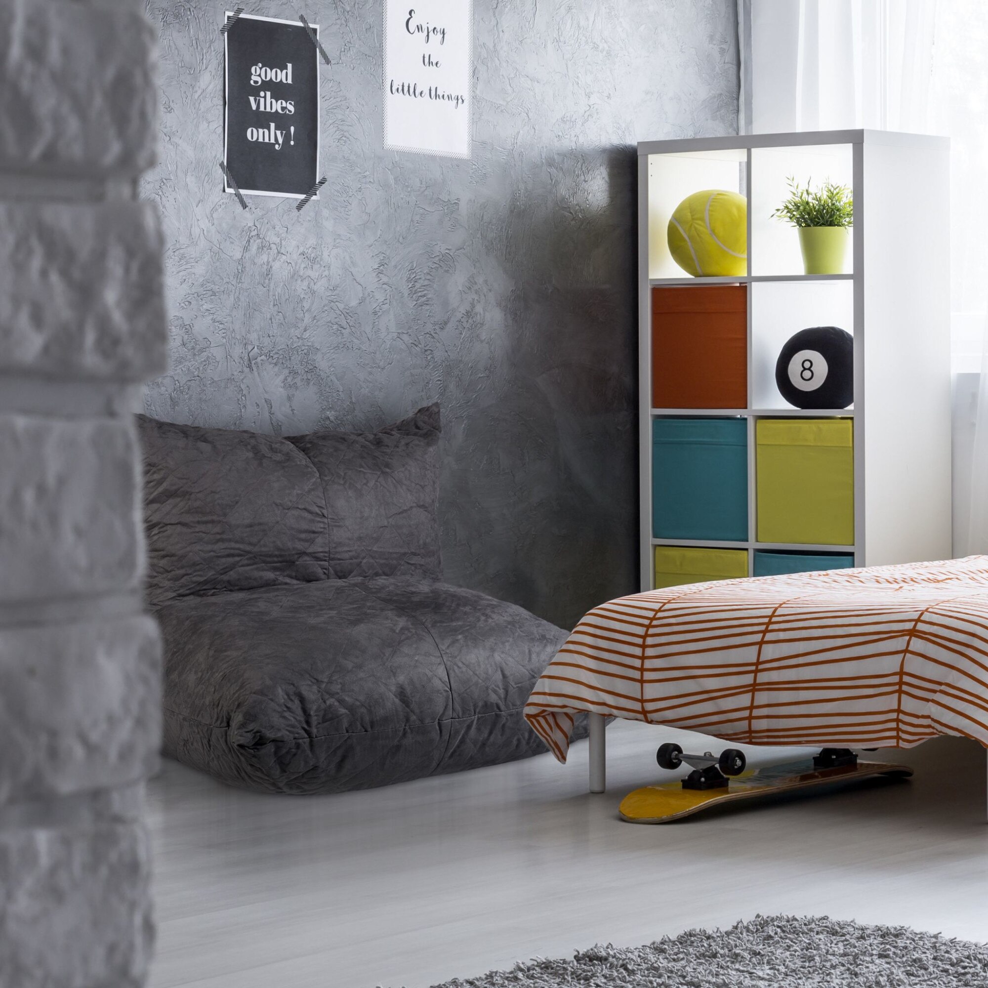 Fotoliu de podea Relaxdays, cu spatar, Beanbag, gri, 75 x 100 x 90 cm ...
