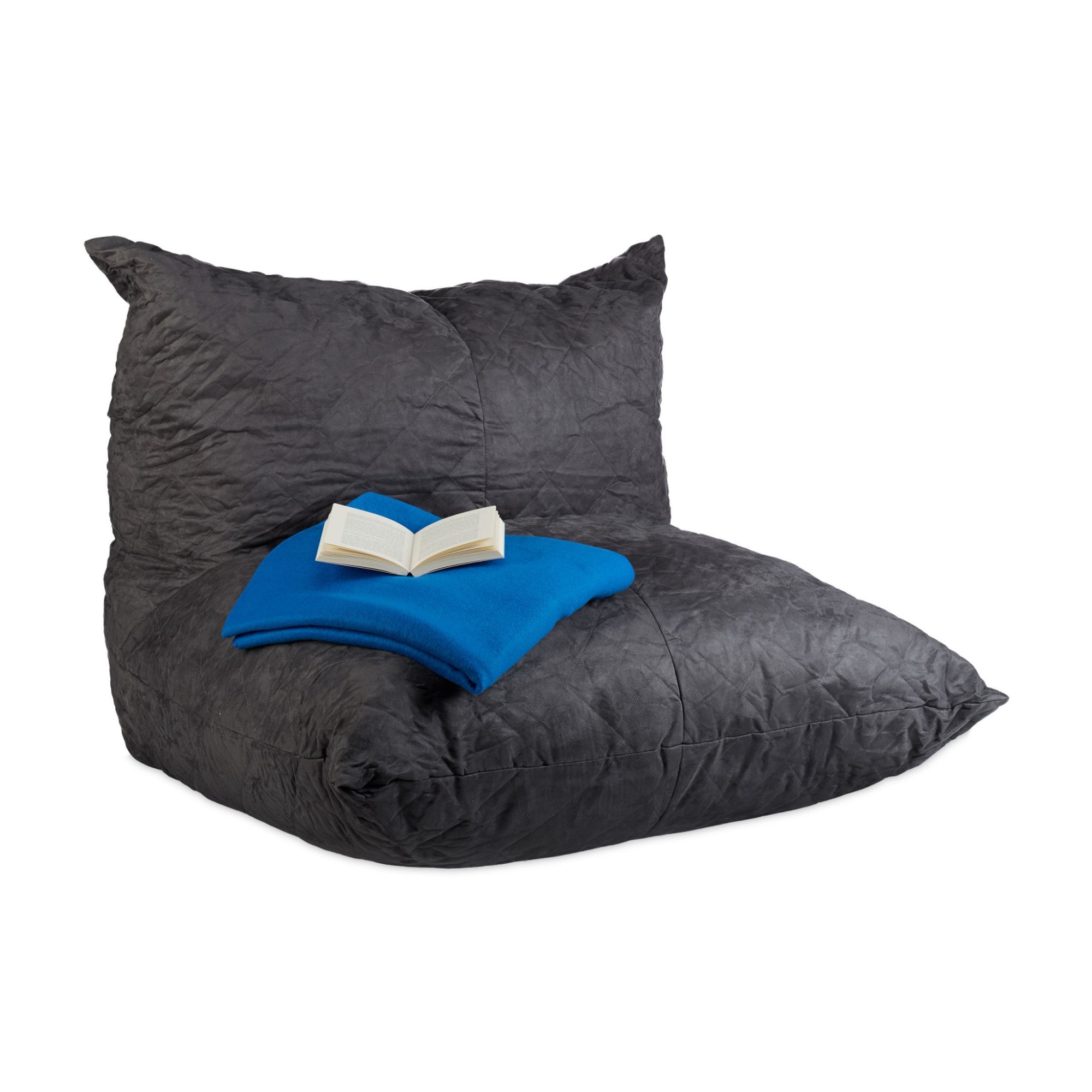 Fotoliu de podea Relaxdays, cu spatar, Beanbag, gri, 75 x 100 x 90 cm ...