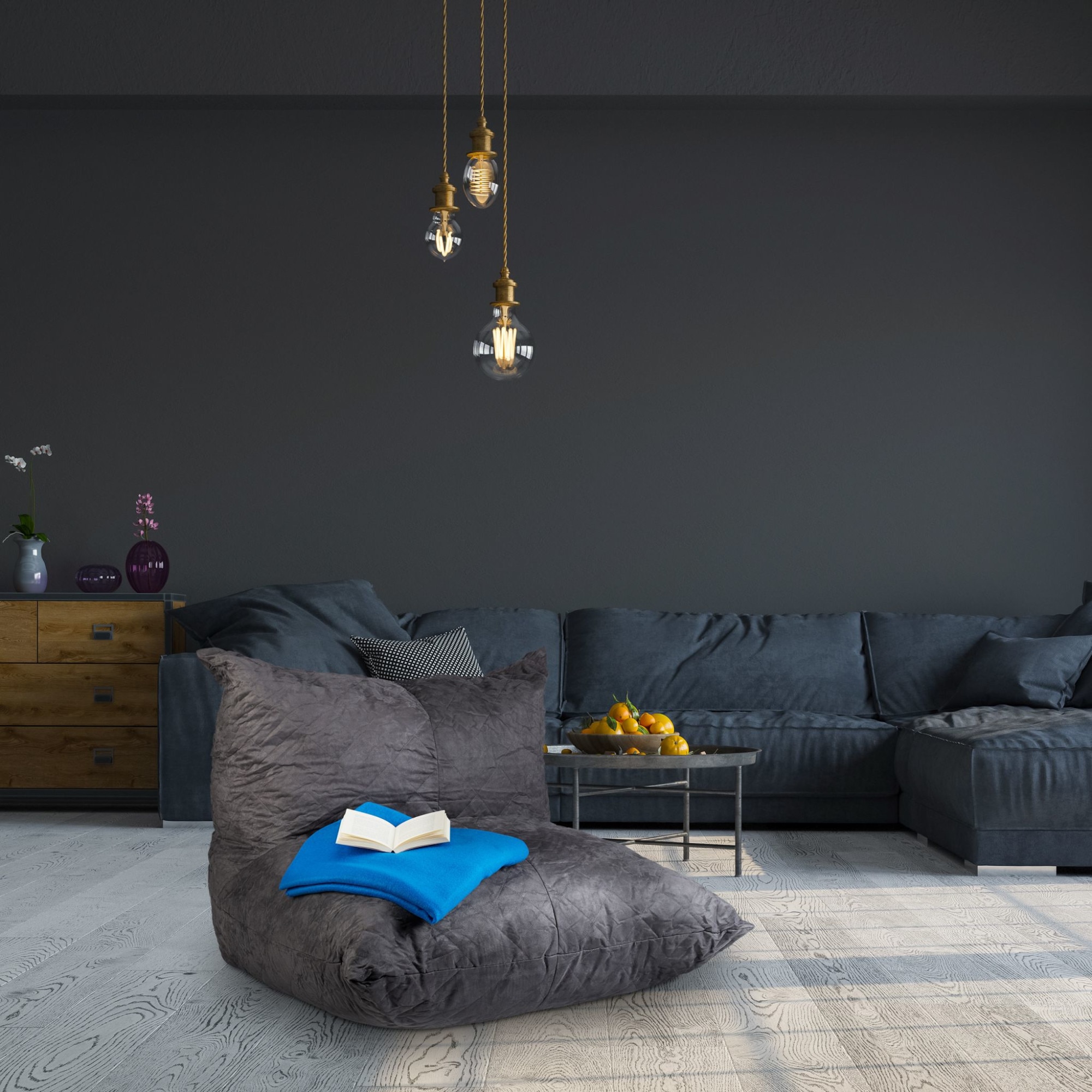 Fotoliu de podea Relaxdays, cu spatar, Beanbag, gri, 75 x 100 x 90 cm ...