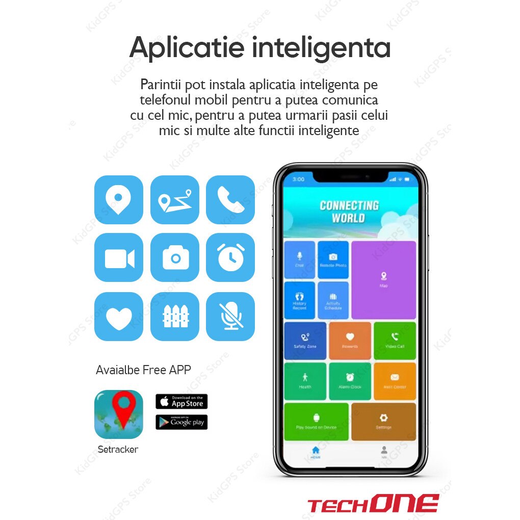 Ceas smartwatch GPS copii Techone™ CT05+, Ecran IPS, 4G, apel video ...