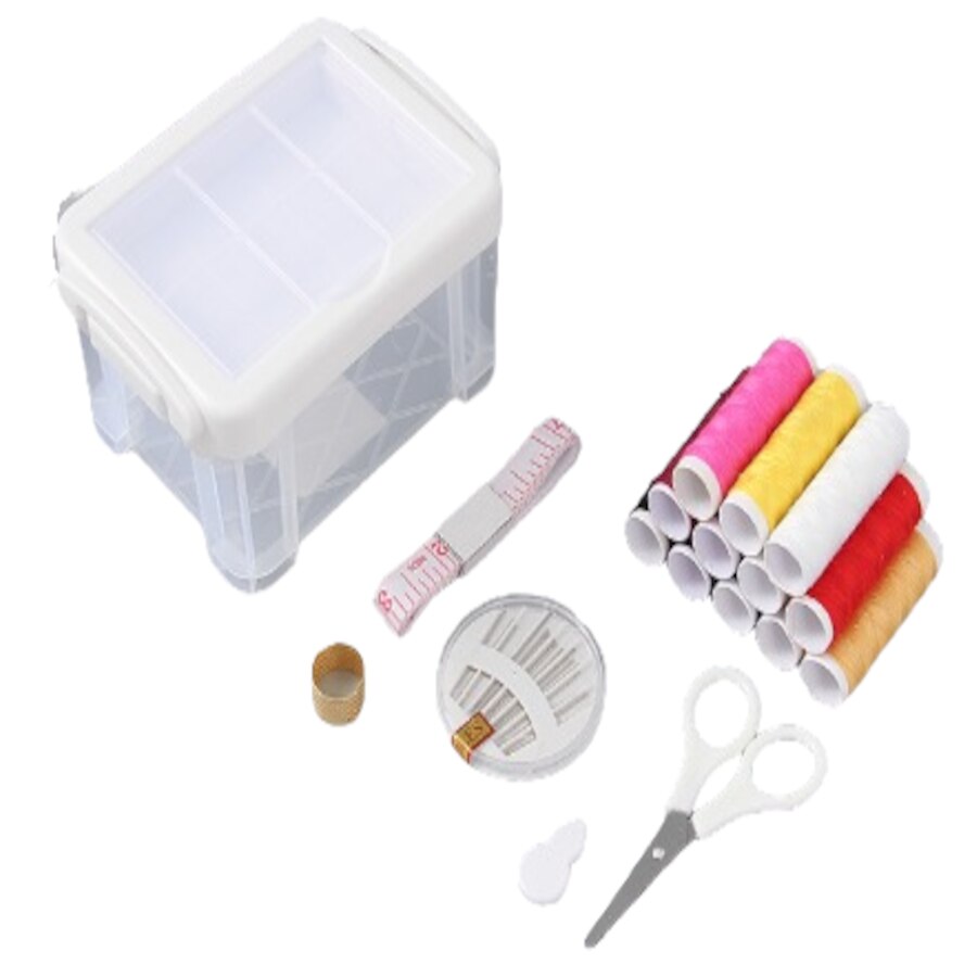 Trusa de cusut portabila, culoare alb, 24 de piese, dimensiuni 13 x 9.5 ...