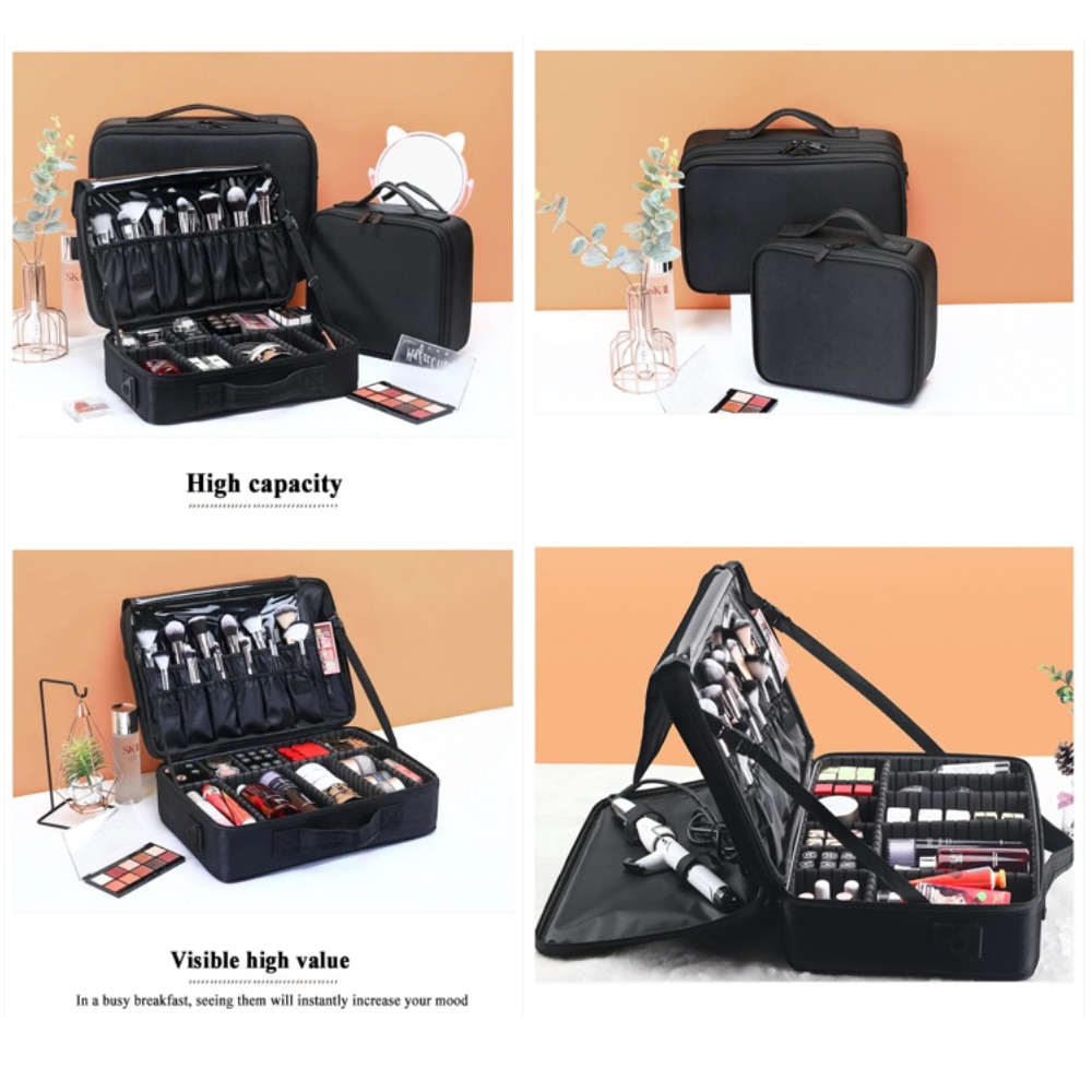 Geanta cosmetice dubla profesionala AZeira®, cu oglinda, 41x31x14 cm ...