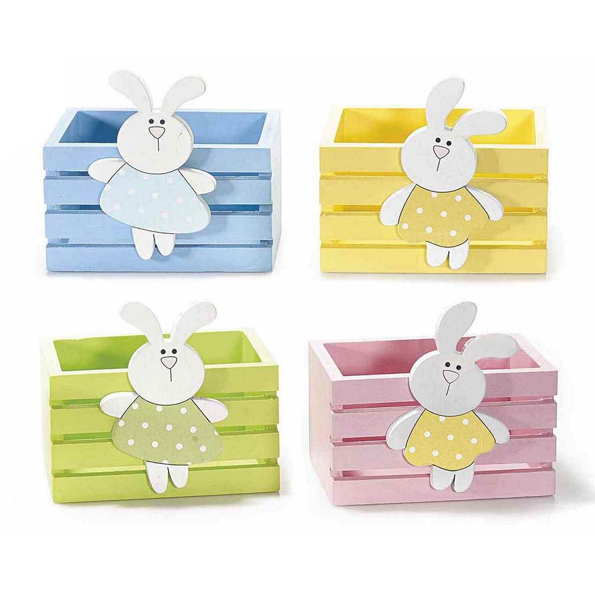 Set 4 cosulete din lemn model Iepurasi 9x7x8 cm - eMAG.ro