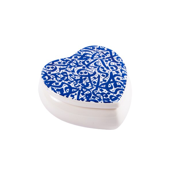 Cutie decorativa inimioara albastra din ceramica, realizata manual ...