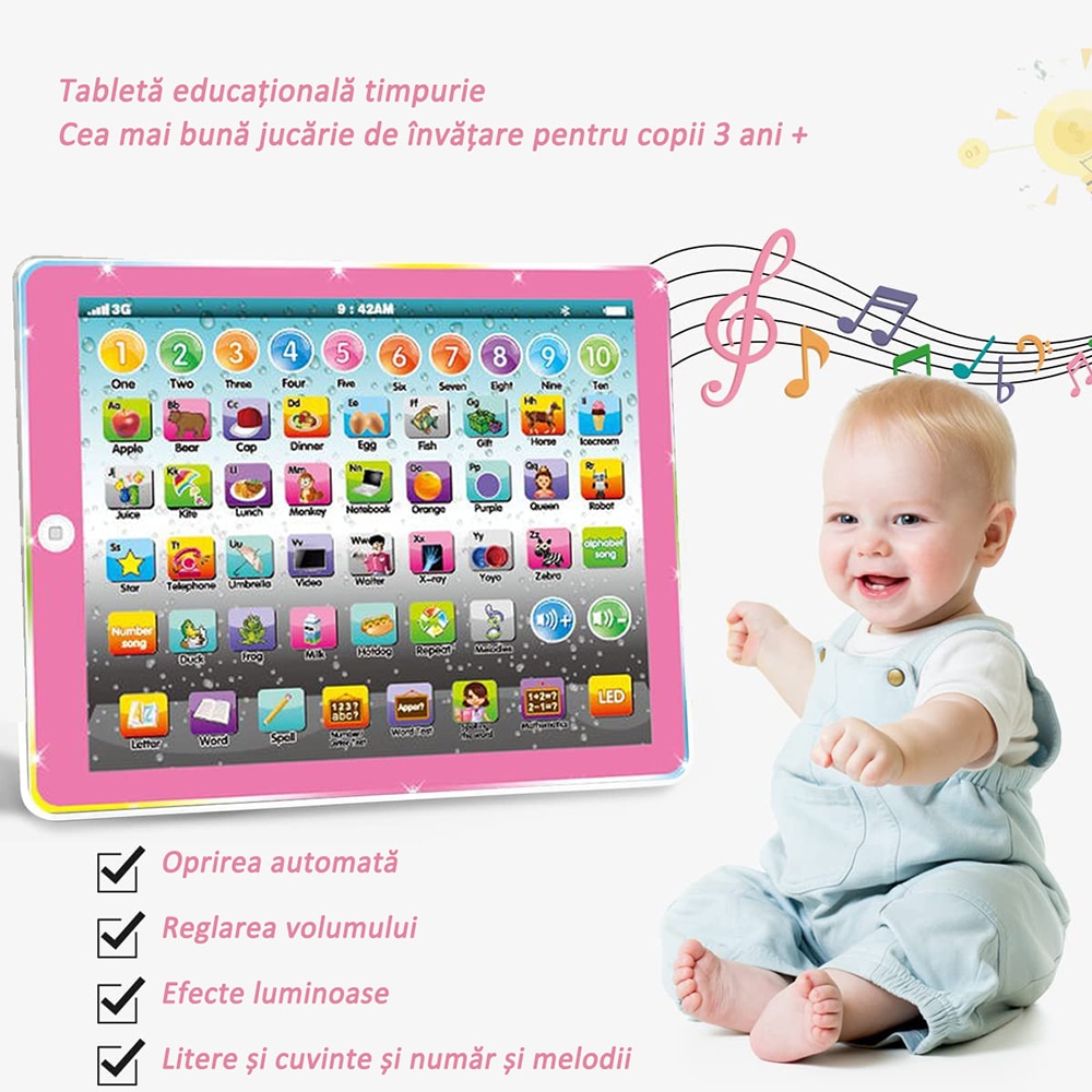 Tableta interactiva si educativa pentu copii, roz, Sundiguer, in limba ...