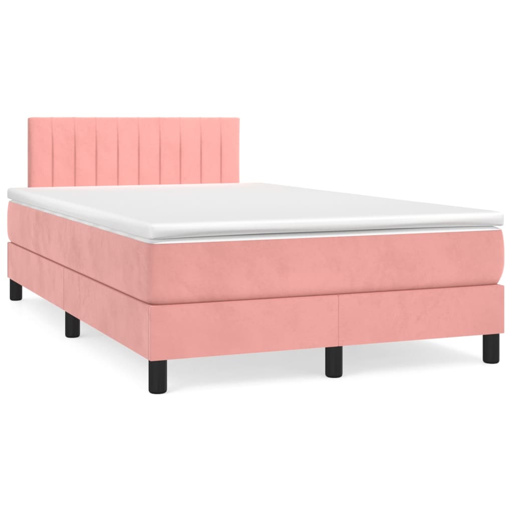 Pat box spring cu saltea vidaXL, roz, 120x200 cm, catifea, 48.75 kg ...
