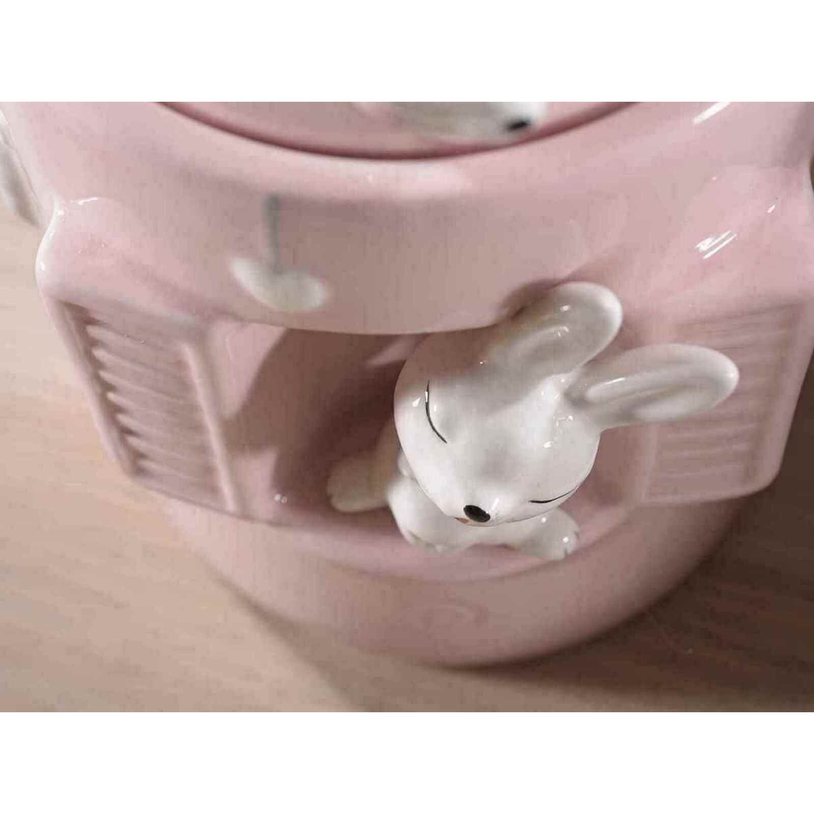 Set 2 borcane decorative din ceramica roz gri model Iepurasi 10x17 cm ...