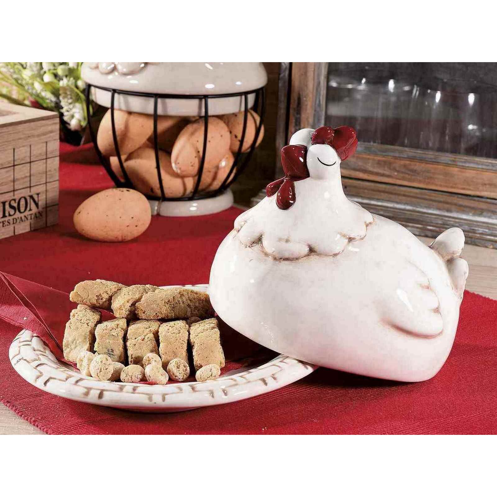 Бяла керамична чиния с капак, Кокошка, 19х16х13см - eMAG.bg
