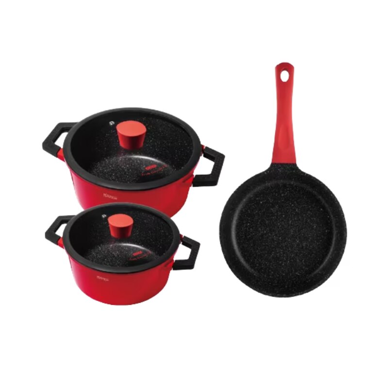 Set oale cu tigaie, CTO2022 Rosu-Negru, 5 Piese, 4,5L / 7L /1 1.9L, DSP ...