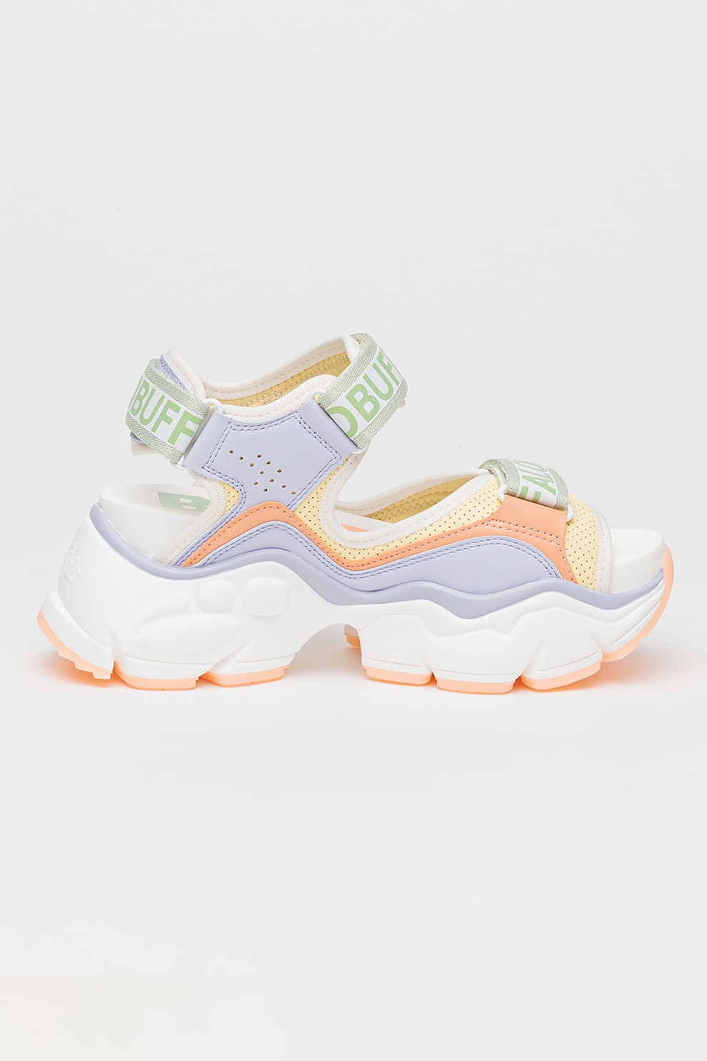 Buffalo, Sandale cu velcro si model colorblock Binary, Alb, Galben ...