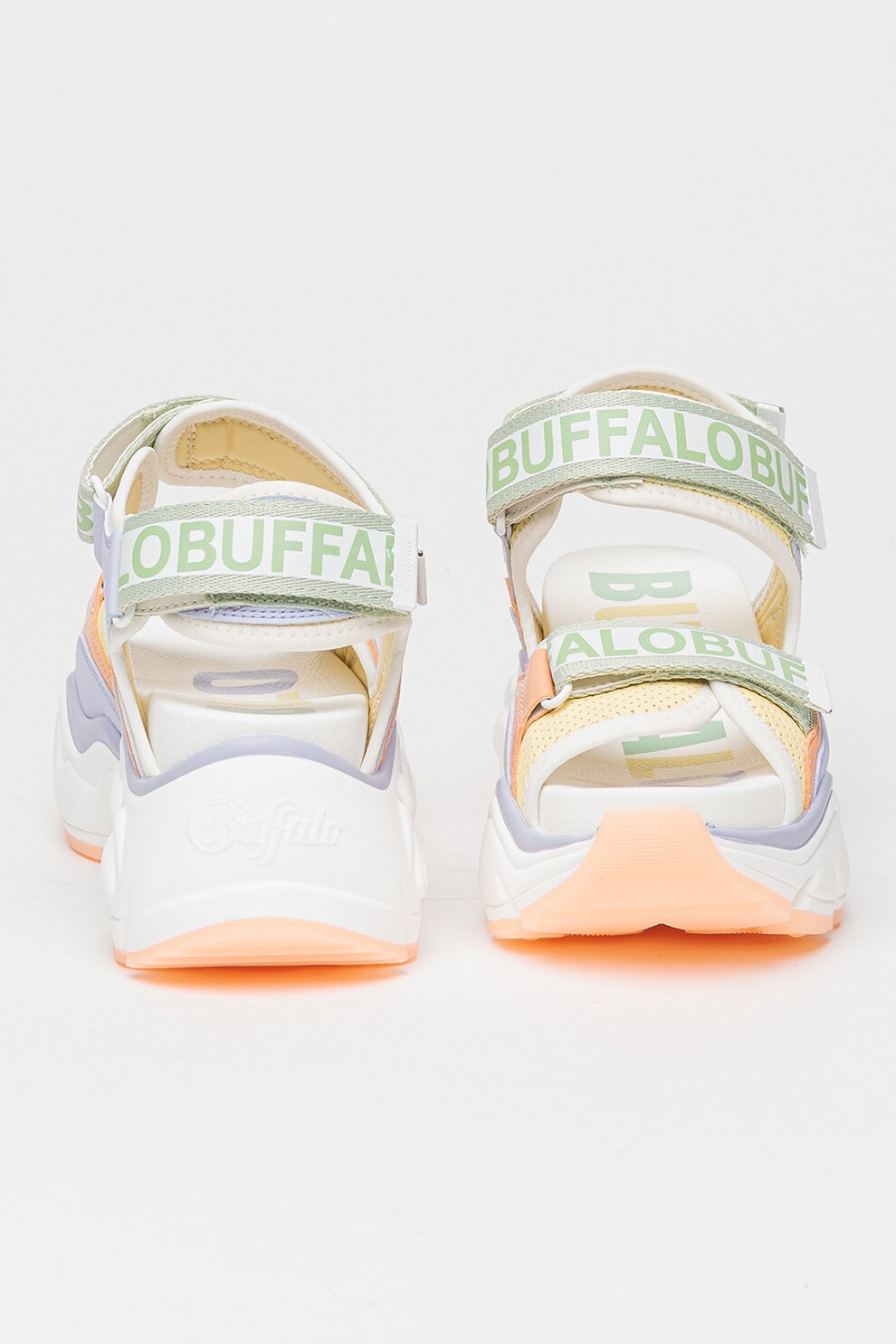 Buffalo, Sandale cu velcro si model colorblock Binary, Alb, Galben ...