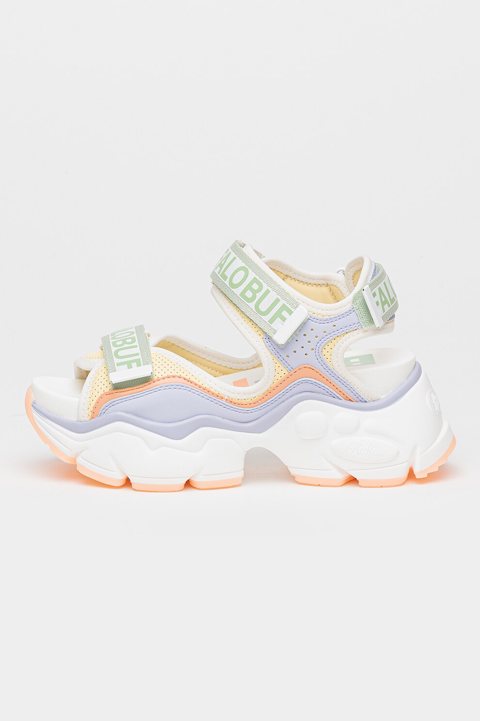Buffalo, Sandale cu velcro si model colorblock Binary, Alb, Galben ...