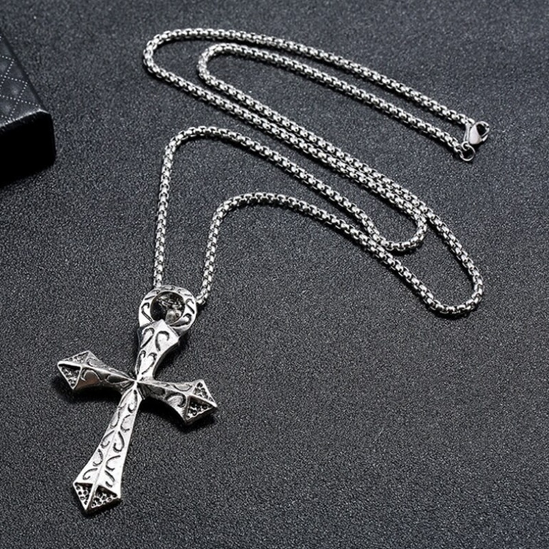 Lant model egiptean, cu pandantiv cruce, unisex, argintiu, EFAYN - eMAG.ro