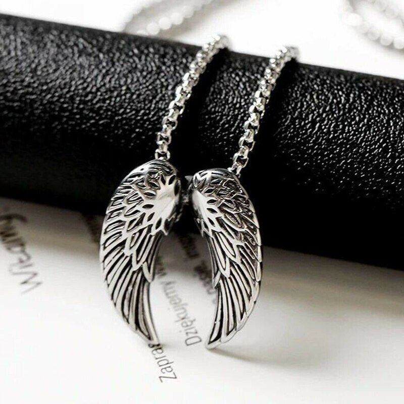 Lant cu pandantiv, model aripi de inger, unisex, argintiu, EFAYN - eMAG.ro