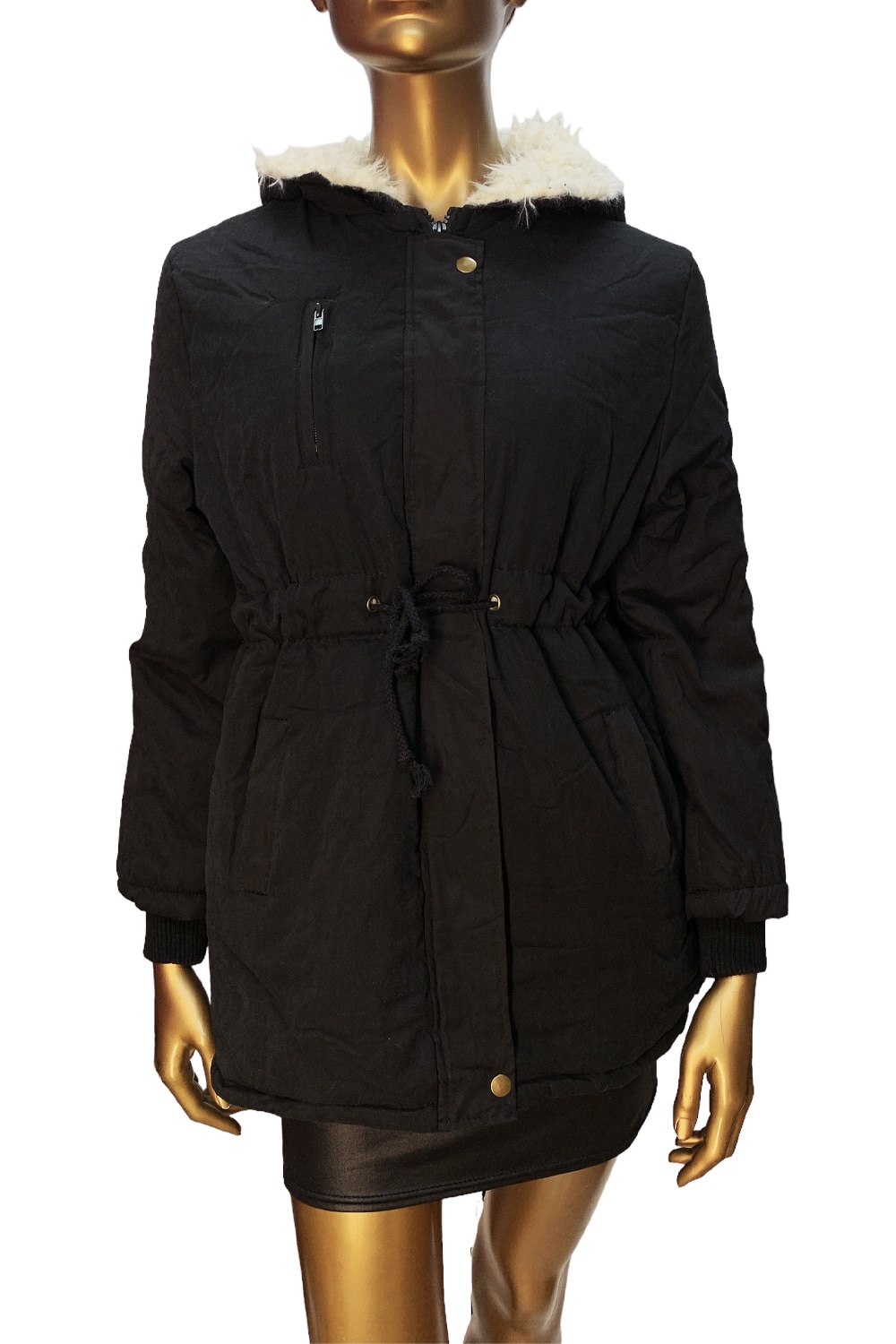 Parka de iarna pentru femei, JUP, Poliester, gluga din blana ...