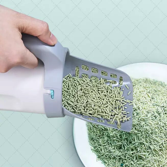 Lopatica litiera pentru pisici cu sac gunoi integrat detasabil, alb ...