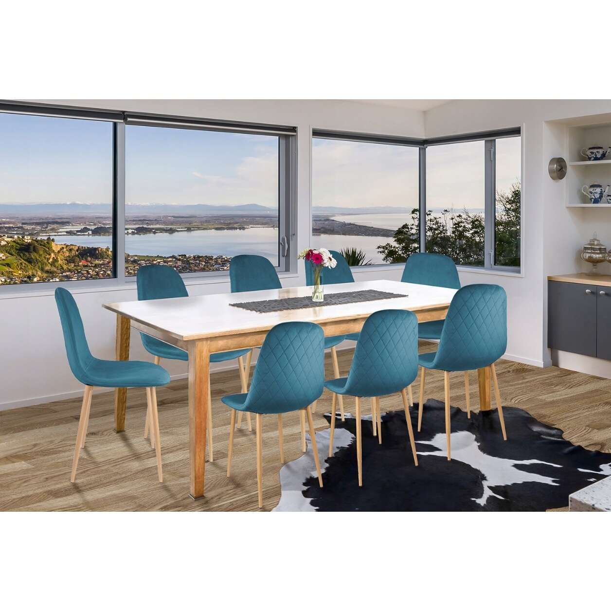 Scaun bucatarie/living, catifea, model cusatura pe spate, turcoaz, max ...